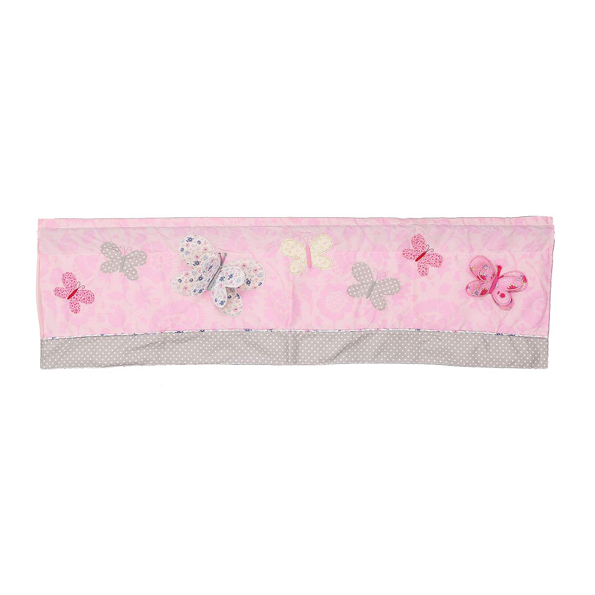 7 PCs Pink Embroidery Butterfly Nursery Crib Bedding Set 100% Cotton Baby Girl 3D Butterfly Themed Cot Bedding Set 1 Quilt, 1 Skirt, 1 Fitted Sheet, 1 Window Valance, 3 Butterfly Shaped Wall Decor