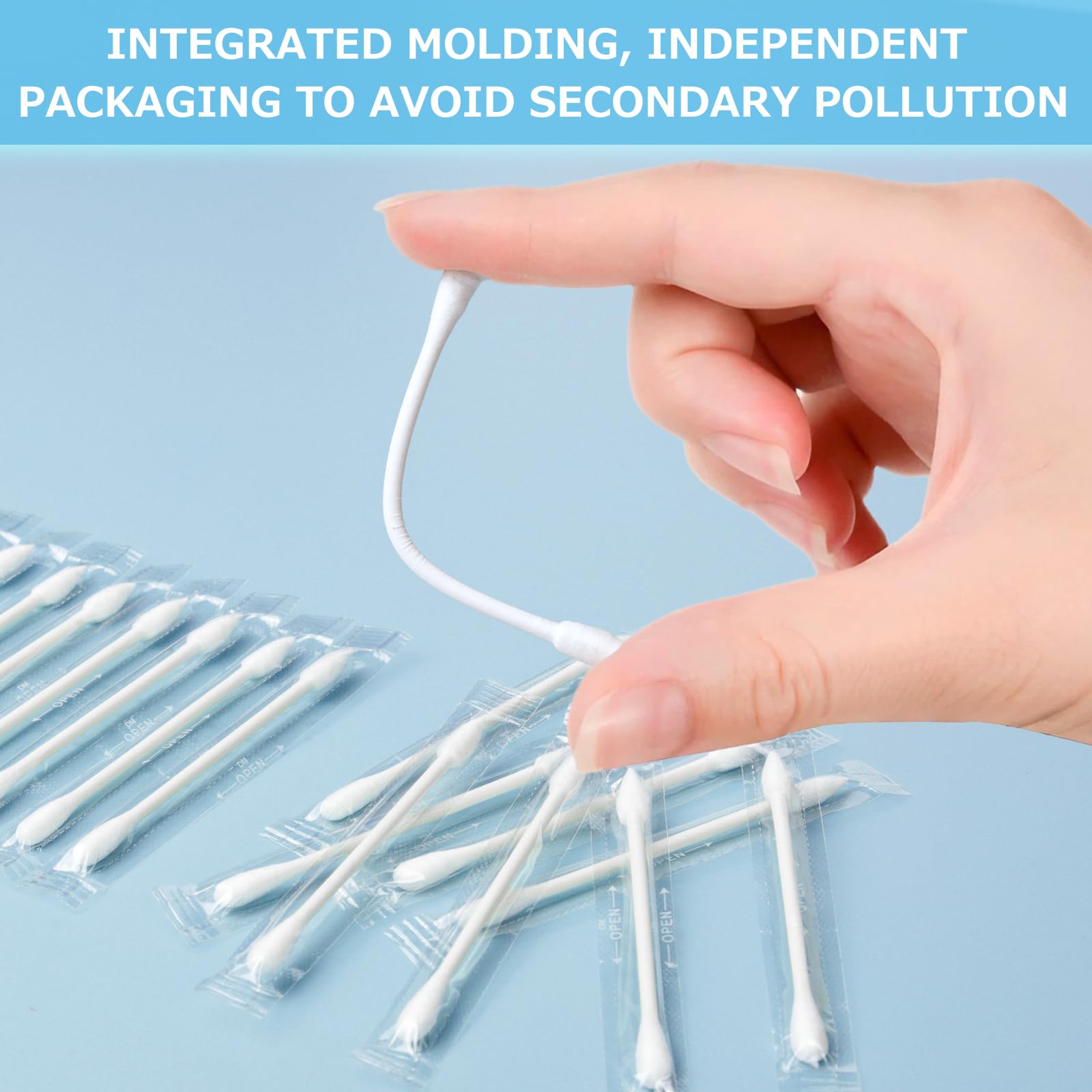 Lsed, Cleaning swabs for Commercial uses, 100 Count Natural Cotton Buds, Individually Wrapped Double Tipped Cotton Tips for Ear, Beauty Care, Cleaning (Round & Pointed Shape Cotton Heads)