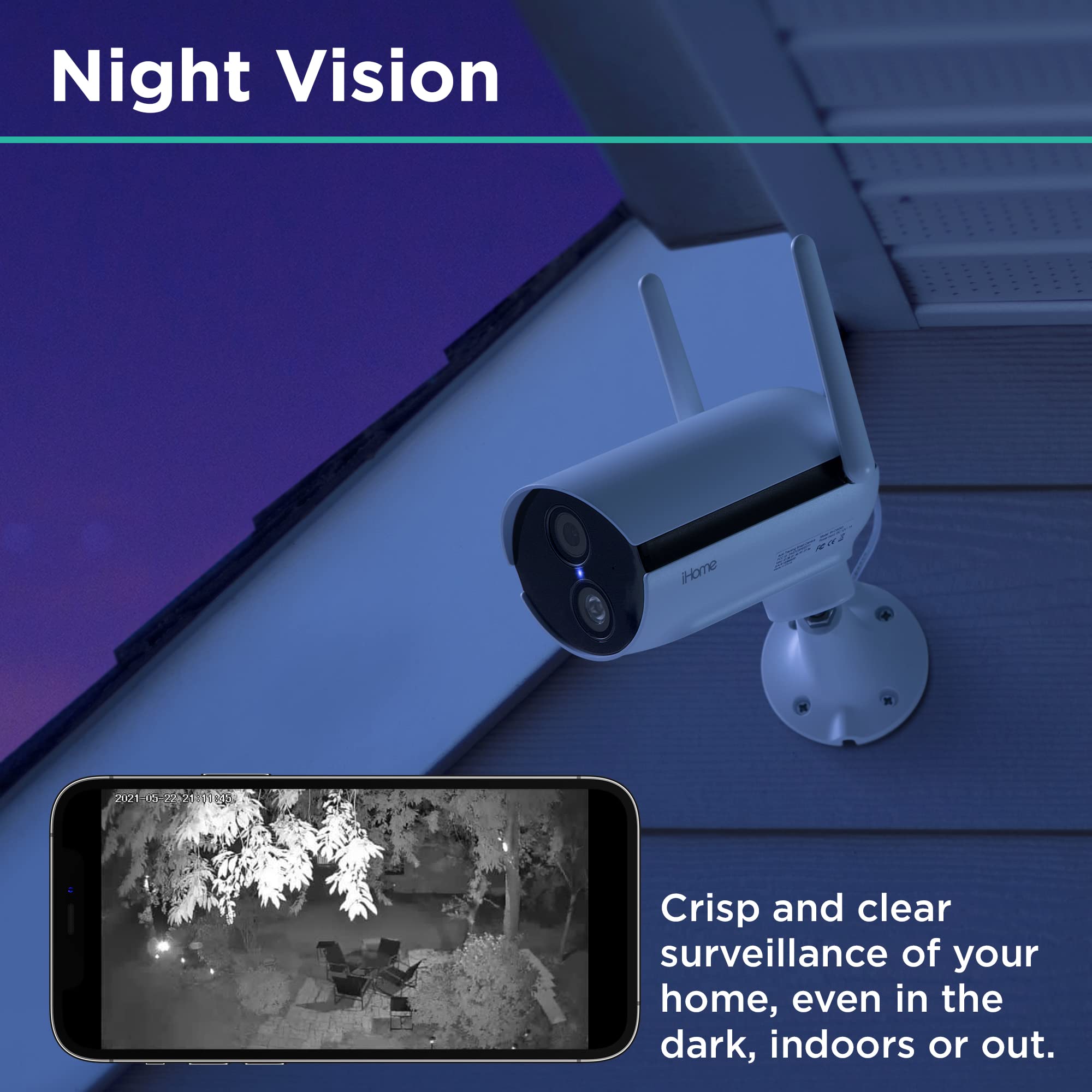 iHome ROTO Smart Outdoor WiFi Auto-Tracking Security Camera, IP65 Weatherproof Camera with 2-Way Audio, Night Vision, and Motion Alerts, 1080p HD