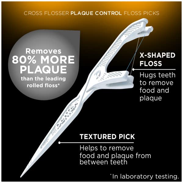 DenTek Cross Flosser Plaque Control Floss Picks, X-Shaped Floss, 75 Count, (Pack of 5)