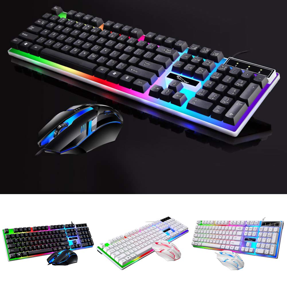 Arinda Wired Gaming Keyboard and Mouse Set Colorful LED Backlit USB Gaming Keyboard Mouse for Laptop PC Gamers