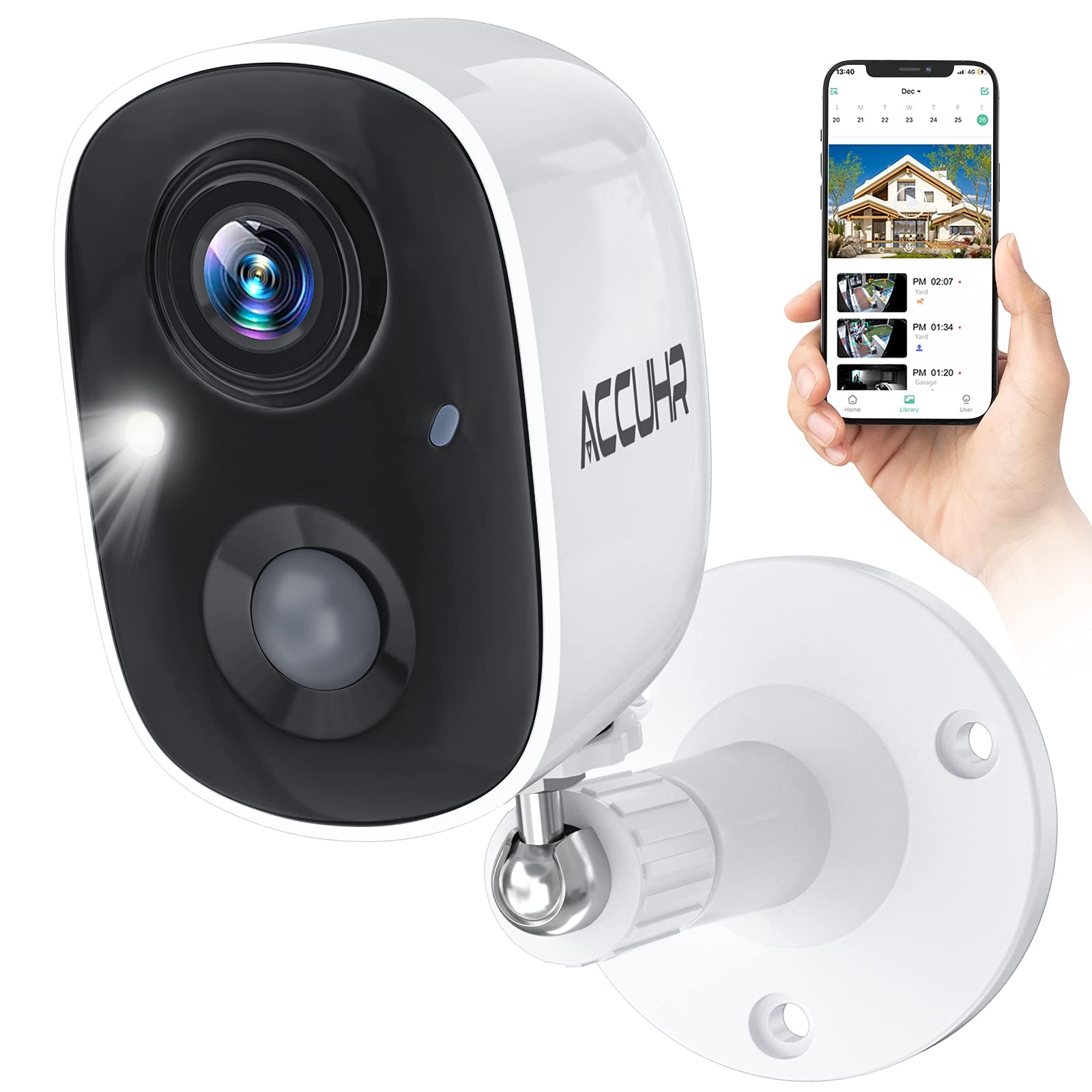 ACCUHR Outdoor Wireless Security Camera System,1080P WiFi Home Surveillance Camera 2-Way Audio, Full Color Night Vision, PIR Motion Detection, Siren Alarm