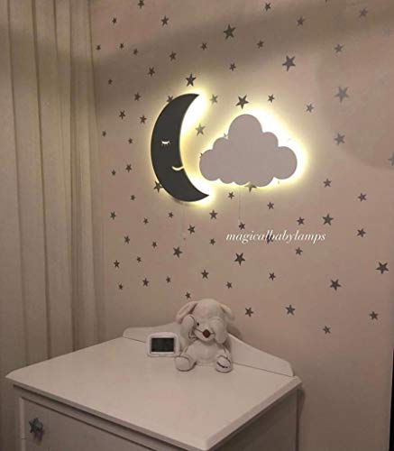 BugyBagy White Cloud Night Light for Nursery - Cloud Shape Battery Operated LED Bedroom Wall Night Light