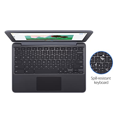 ASUS 2022 Newest Chromebook Laptop, 11.6 inch HD Display, MediaTek Quad-Core Processor, 4GB RAM, 32GB eMMC, 256GB MicroSD Card, 180 Degree, Dark Grey, Education, Chrome OS, Bundle with JAWFOAL