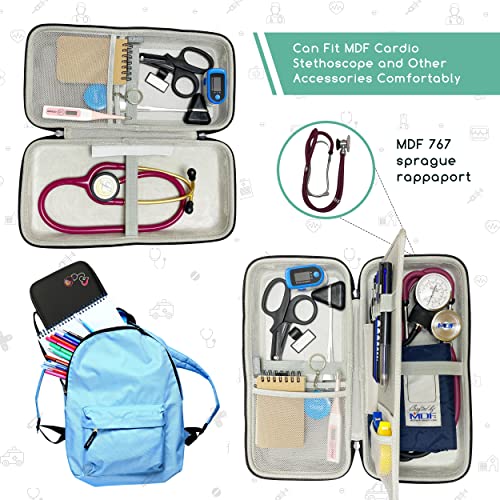 Stethoscope Case with Accessories – Essential School Supplies for Nurses, Medical Assistants – Includes Pen Light, Trauma Shears, Percussion Hammer, Steth ID Tag, Tape Measure, Multicolor Pen (Black)