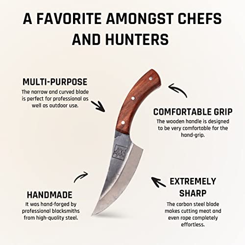Altomino Handmade Fixed Blade Sharp Knife, 9.6 IN Hand-Forged Thin Knife, Carbon Steel Boning Knife for Meat Cutting, Razor Sharp, Deboning Chicken, Ham, Fish