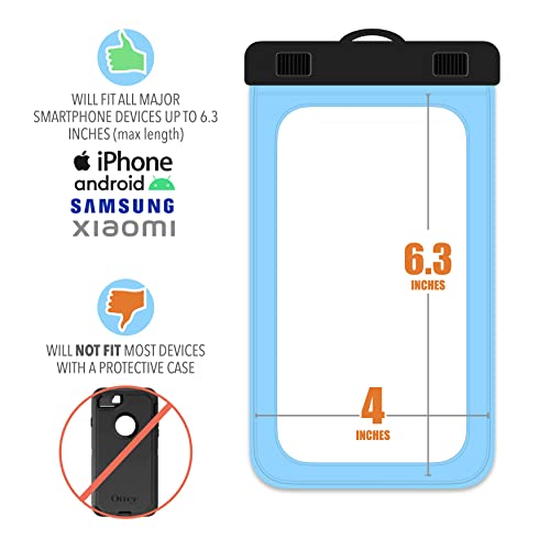 Cruise Lanyards Waterproof Cell Phone Pouch Dry Case with Touch Screen [2 Pack] Blue