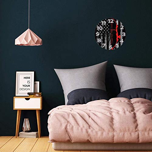 BUSHUO Archery Bow Hunting Us Flag Wall Clock Waterproof Decorative Clocks Lightweight Clock with Roman Numeral Hands Durable Round Wall Clock for Living Room Classroom Patio Bedroom