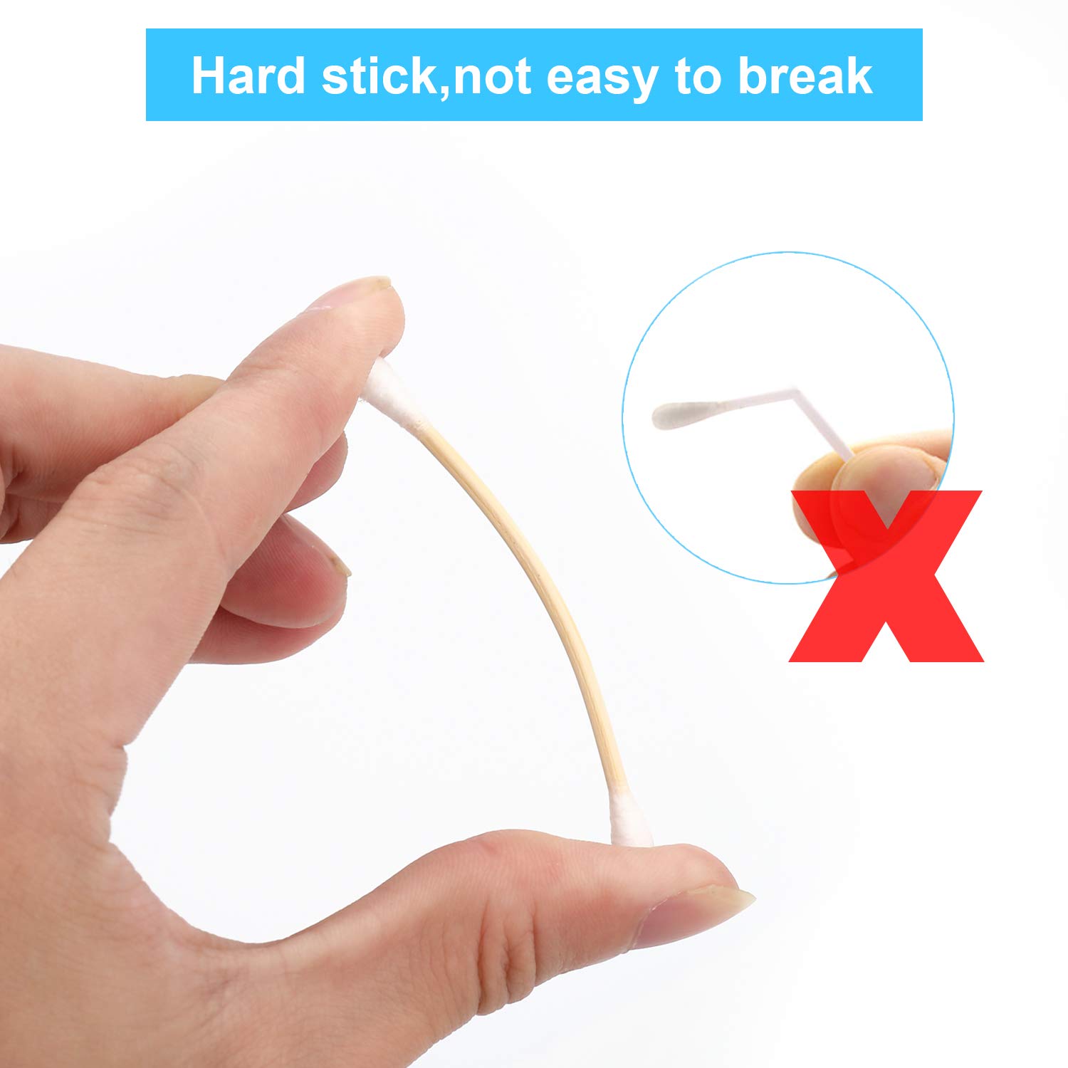 500pcs Cotton Swabs Double Round with Natural Wooden Sticks, Thick Cotton Buds for Daily Use Firm Qtips Cotton Swabs in One Small Box