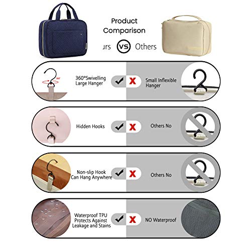 BAGSMART Toiletry Bag Travel Bag with Hanging Hook, Water-resistant Makeup Cosmetic Bag Travel Organizer for Accessories, Shampoo, Full Sized Container, Toiletries, Large-Blue