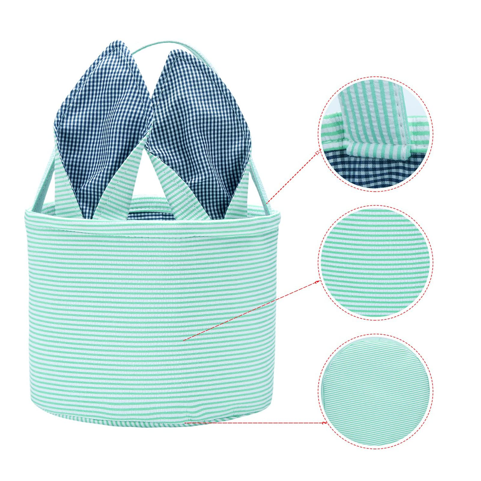 Easter Basket Seersucker Egg Hunt Bunny Baskets for Kids with Cute Rabbit Ears Stripe Storage Gifts Candies Personalized Easter Party Gifts.………