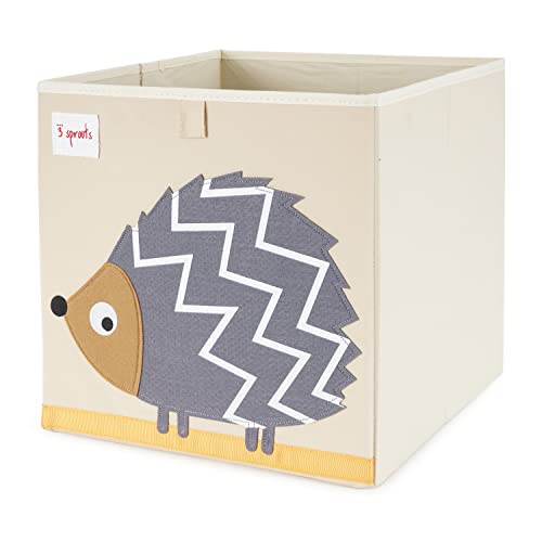 3 Sprouts Large 13 Inch Square Children's Foldable Fabric Storage Cube Organizer Box Toy Bin, Blue Cat, Pet Hedgehog, Pink Unicorn, and Yellow Rhino