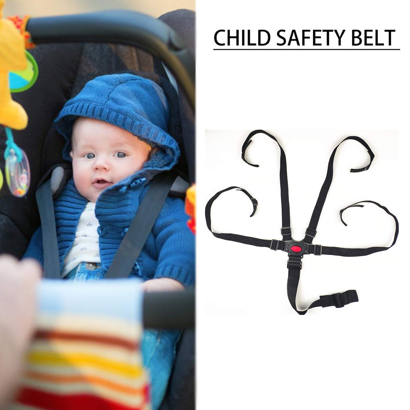 5 Point Harness Seat Belt,Adjustable Baby Seat Belt Full Protection Security Harness Seatbelt for High Chair and Pushchair Black