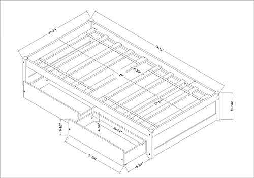 AOOSWEER Twin Platform Bed Frame with 2 Storage Drawers, Wood Twin Bed Frames for Kids Toddler Girls Boys, 10 Slats Support, No Box Spring Needed, Easy Assembly ( Twin, Dark Grey)