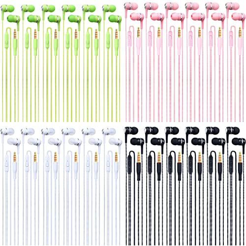 24 Pack Earbuds Pack Wire Earbuds with Microphone in Ear Headphones with Heavy Bass 4 Colors Wire Headphones Noise Isolating Ear Phones Stereo Sound Headphones with Mic for Classroom School Library