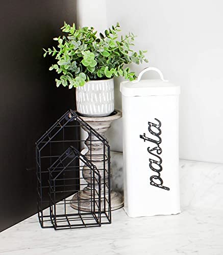 AuldHome Rustic Spaghetti Canister, Distressed White Enamelware Farmhouse Tall Pasta Storage Container