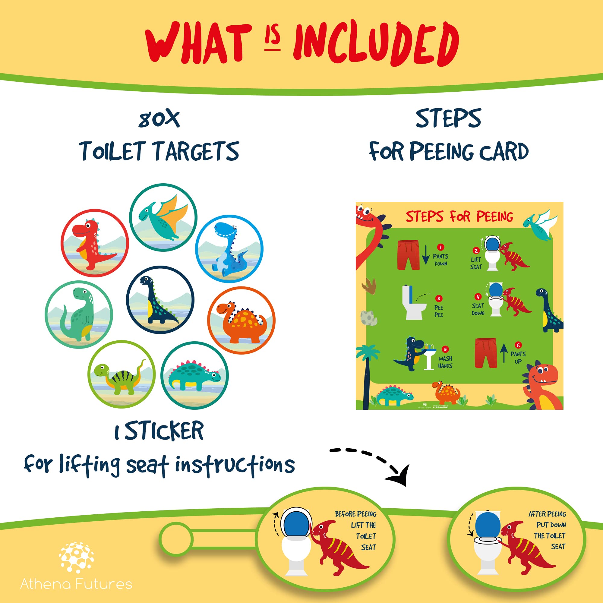 ATHENA FUTURES Potty Training Chart for Toddlers Magnetic Reuseable - Dinosaur Design and Dinosaur Potty Training Toilet Targets