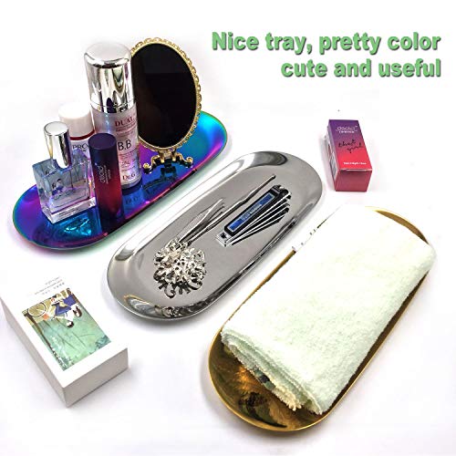 2 Pieces Stainless Steel Towel Tray Storage Tray(9 Inch) - Perfume Jewelry Cosmetics Decorative Tray,Silver,Oval