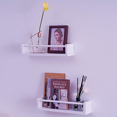 PMLYQ 2 Pack Wood Floating Nursery Shelves,Kitchen Spice Rack,Book Shelf Organizer (White)