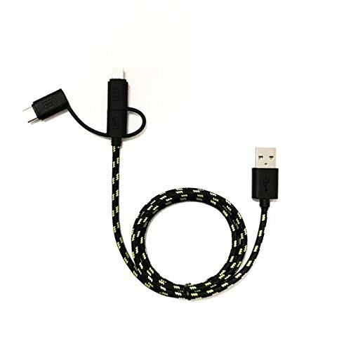 3-in-1 Cable (Apple Lightning-USB Type-C-microUSB) Hi Strength Braided Cable (1 Meter) (2 PCS)