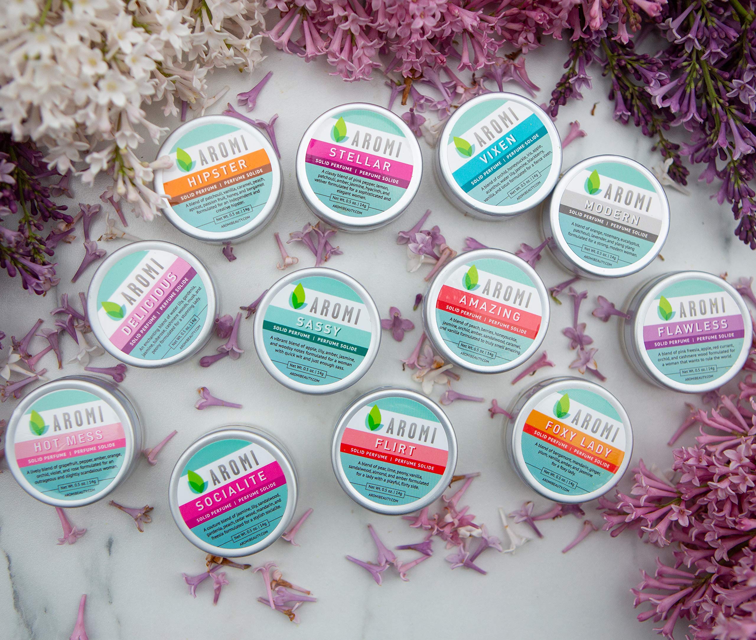 Aromi Solid Perfume | Floral Fragrance – Vegan & Cruelty-free Scent, Travel-Sized, Women’s Stocking Stuffer – Jasmine, Vanilla, Honeysuckle, Mandarin (Foxy Lady)