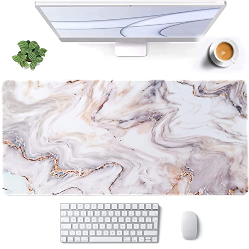 Anyshock Desk Mat, Gaming Mouse Pad Large (35.4" x 15.7" inch), XXL Keyboard Pad with Stitched Edges, Non Slip Rubber Base, Waterproof Computer Desk Pad for Office, Home, Men(Platinum Marble)