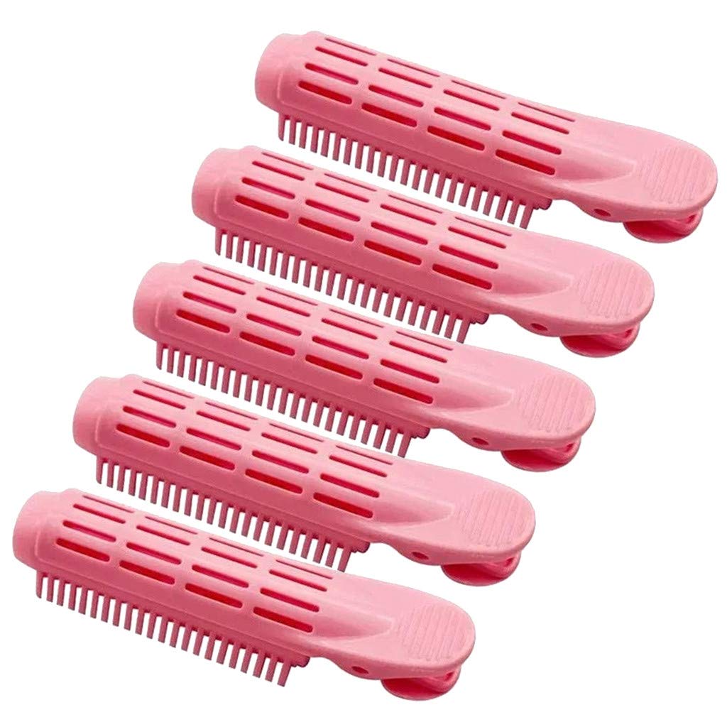 5pcs Volumizing Hair Root Clip - Natural Fluffy Hair Root Clip,Self Grip Root Volume Hair Curler Clip Naturally Diy Curler Fluffy Clamps Rollers Hair Styling Tool (5pc, Pink)