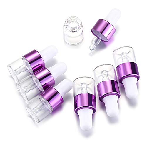 50 Packs,Clear Glass Dropper Bottles With Colorful Lids Perfume Sample Vails Essential Oils Bottles With Glass Eye Dropper For Travel DIY Cosmetic Liquids (1ml(1/4 Dram))