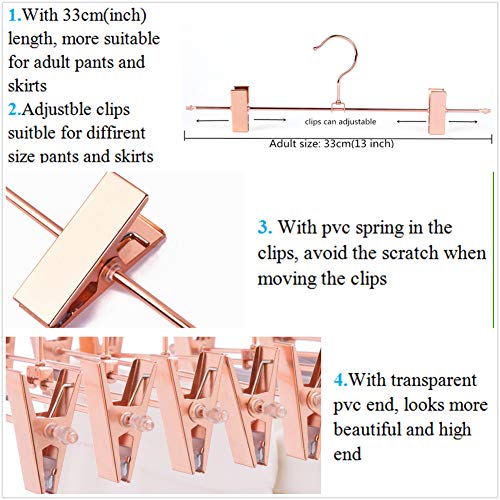 Cocomaya 13 Inch 20 Pack Heavy Duty Rose Gold Copper Stainless Steel Slack Hanger, Pants Hanger, Skirt Hanger with Adjustable Clips (Rose Gold, 20)