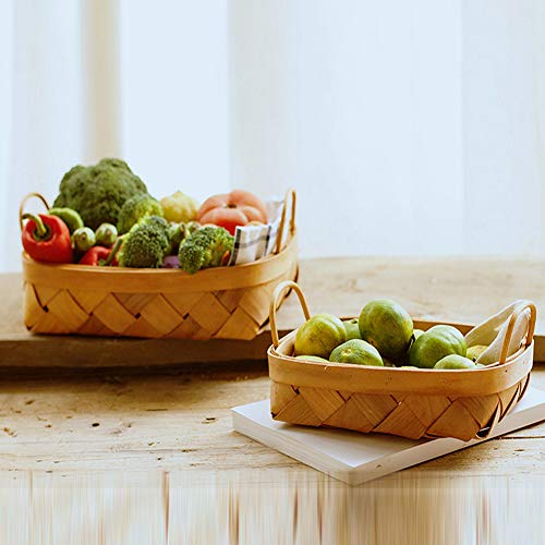 HQBL Set of 2 Hand-Woven Practical Storage Baskets - Rattan Square Storage Basket for Household Items,Shelf Basket with Handles for Clothes/Toys/Magazines/Bread/Fruit