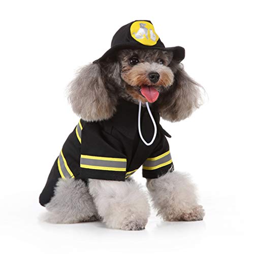 balacoo 1 Set Dog Firefighter Costume Dog Cat Cosplay Fireman Apparel Puppy Jacket Coat with Firefighting Hat Size M Black