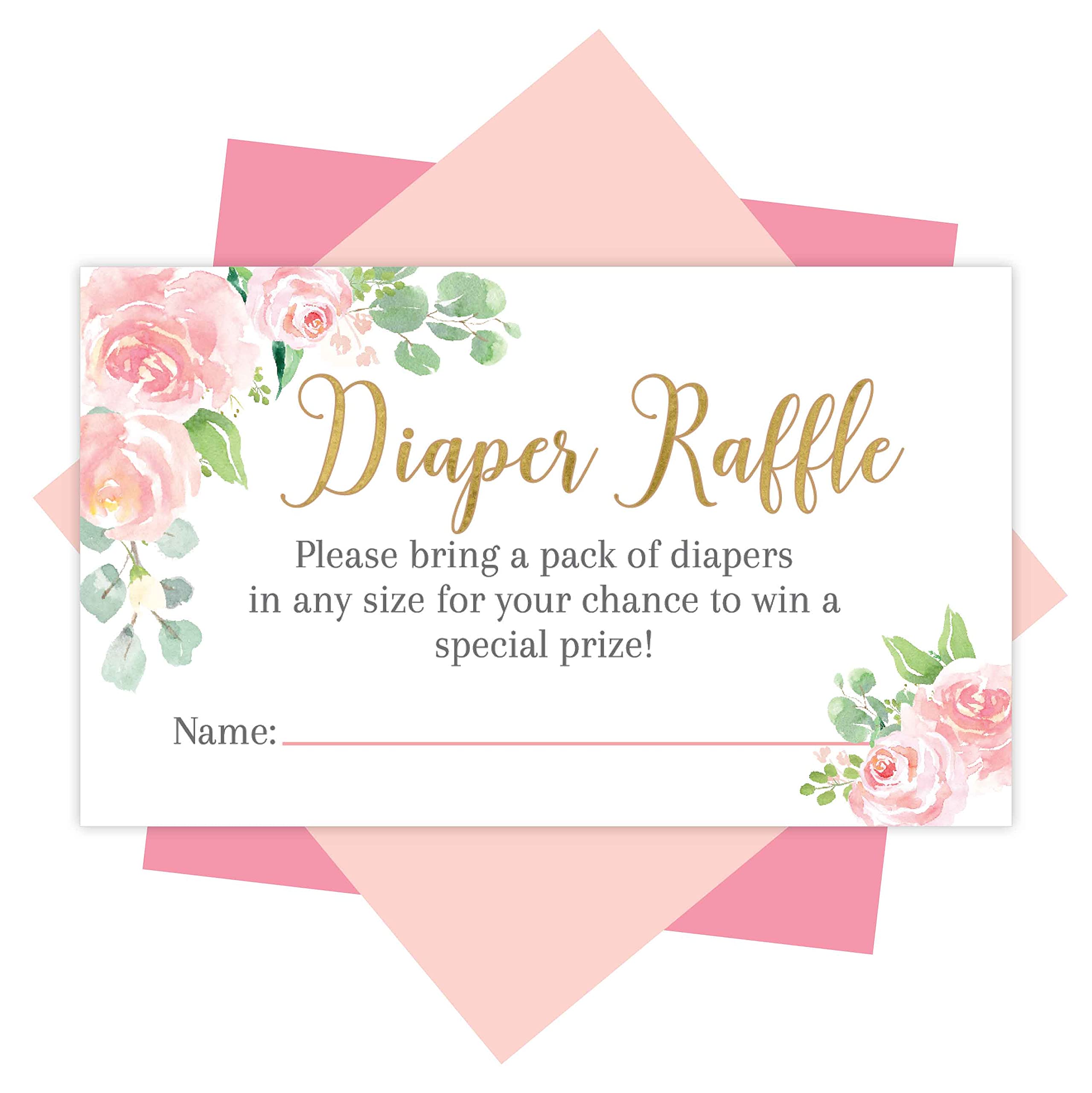 25 Baby Shower Diaper Raffle Tickets For Baby Shower Girl - Floral Baby Shower Games For Girls, Diaper Raffle Cards, Baby Raffle Tickets, Baby Shower Invitation Inserts, Baby Shower Ideas