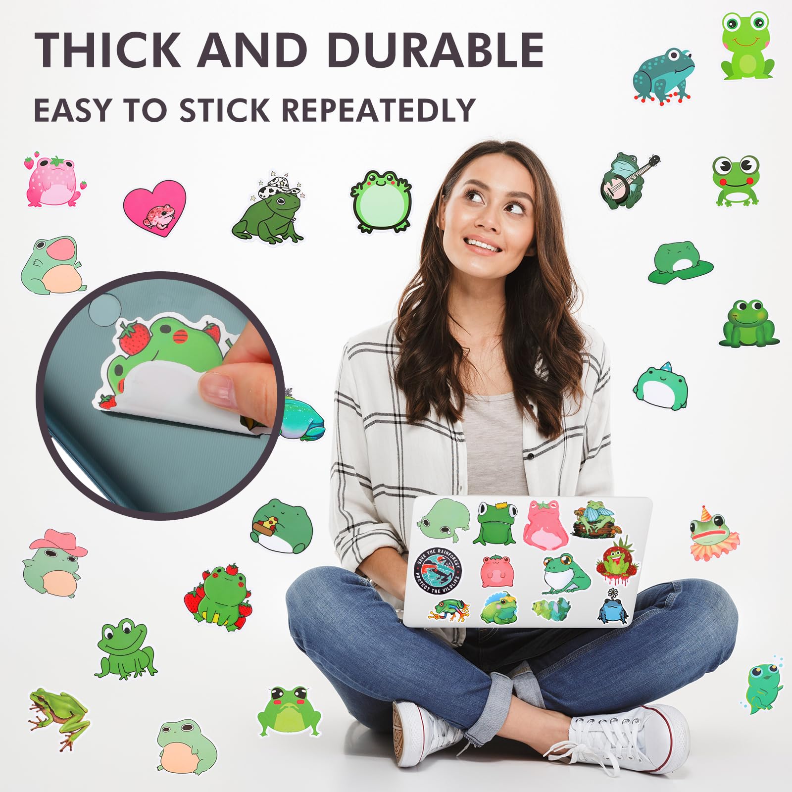100 Pieces Frog Stickers Frog Decals Cute Frog Laptop Vinyl Stickers Cartoon Frog Waterproof Decorative Stickers for Computer, Luggage, Guitar, Bottle, Refrigerator