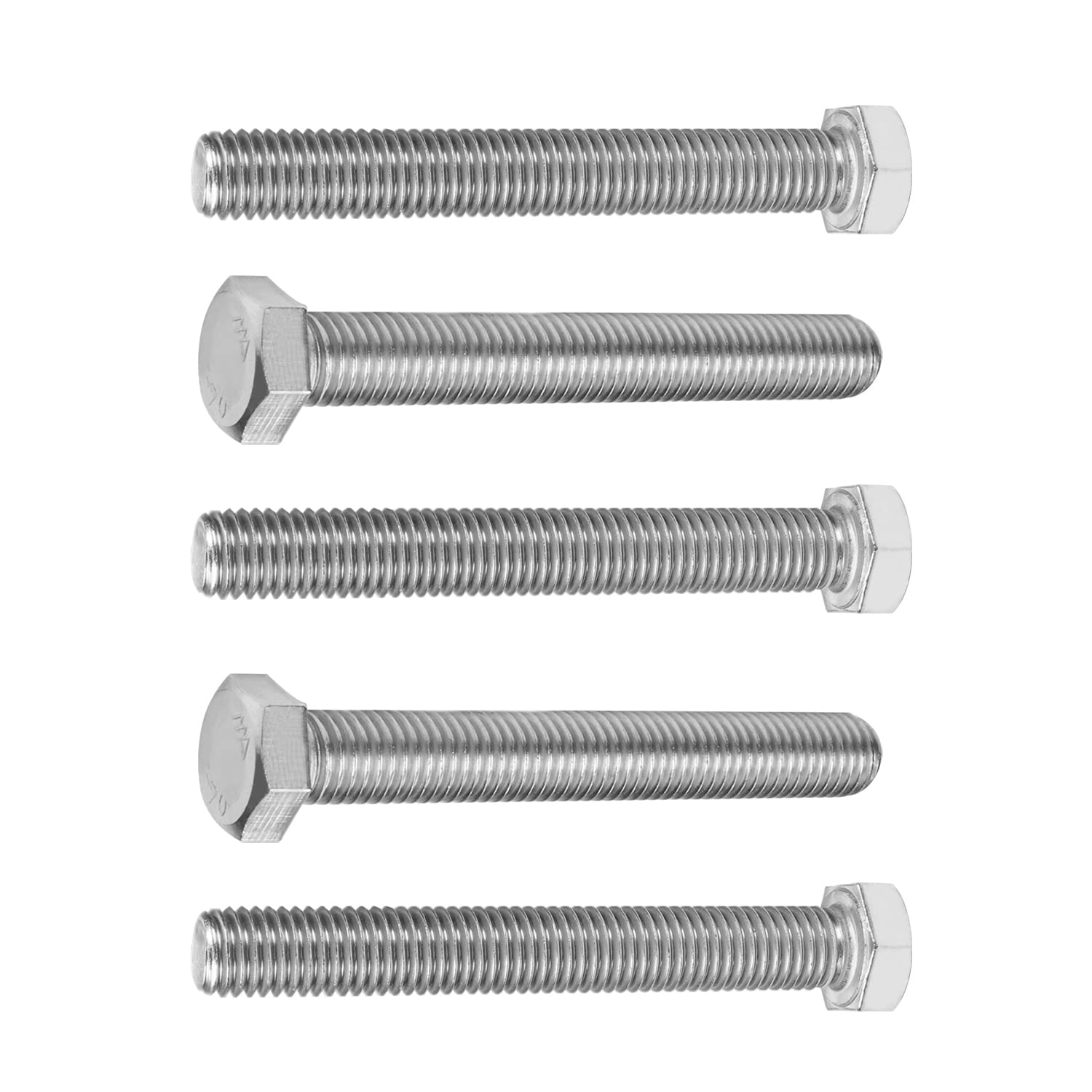 Juvielich M12x90mm Hex Head Screw Bolts 304 Stainless Steel Fully Threaded Hex Tap Bolts Silver Tone 5PCS