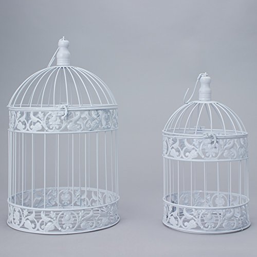 Metal Bird Cage - Decorative Bird Cage Centerpiece - Vintage Wedding Décor - Set of 2, White