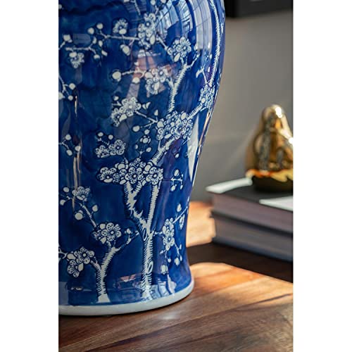 18" Porcelain Jar with Lid - Blue & White Cherry Blossom Print - Perfect for Any Room in Your Home