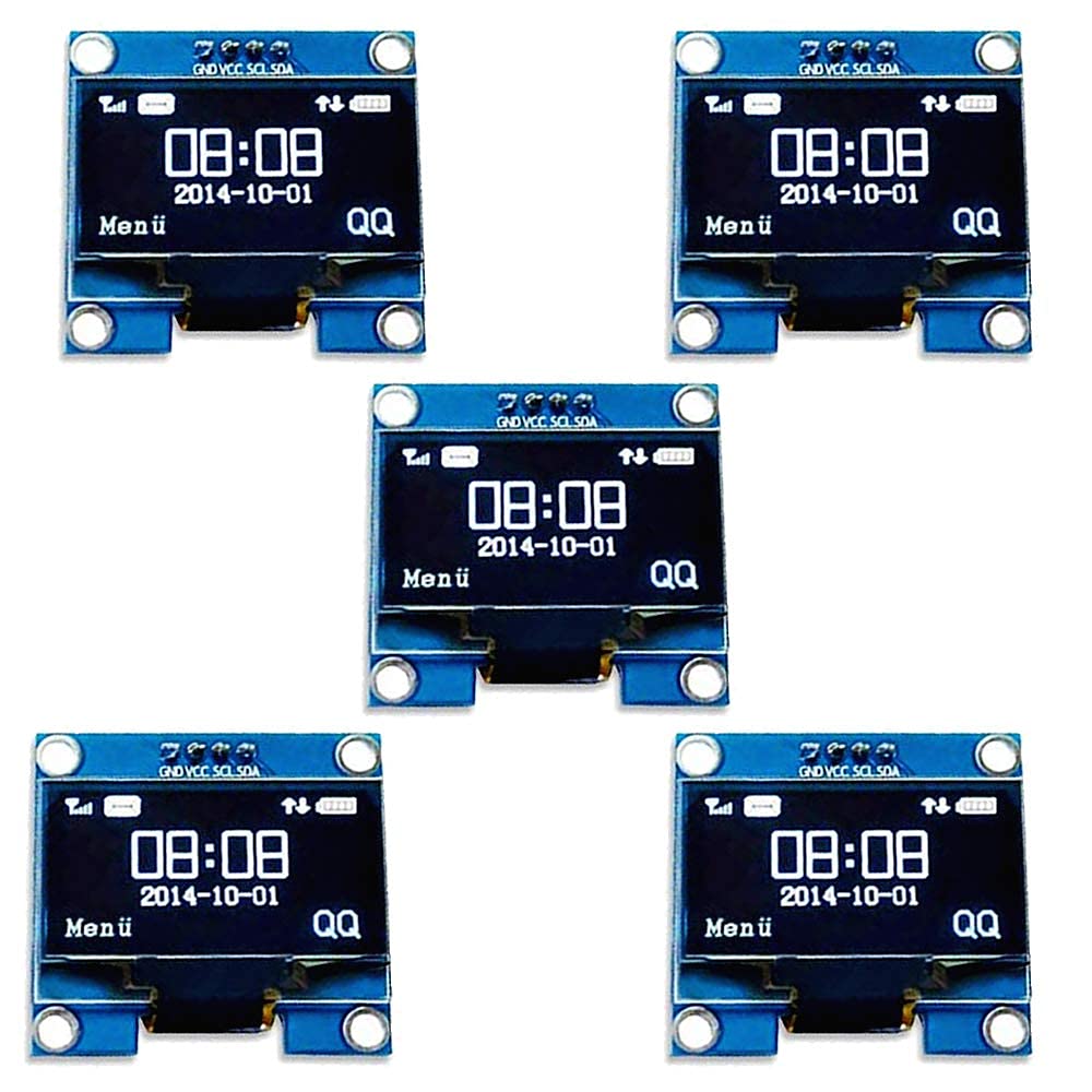 5PCS 0.96 Inch OLED Display Module, PEMENOL 128 x 64 Pixel I2C IIC Serial 1 OLED LCD Display Module with SSD1306 Driver for Arduino Raspberry Pi and ESP8266(White Light)