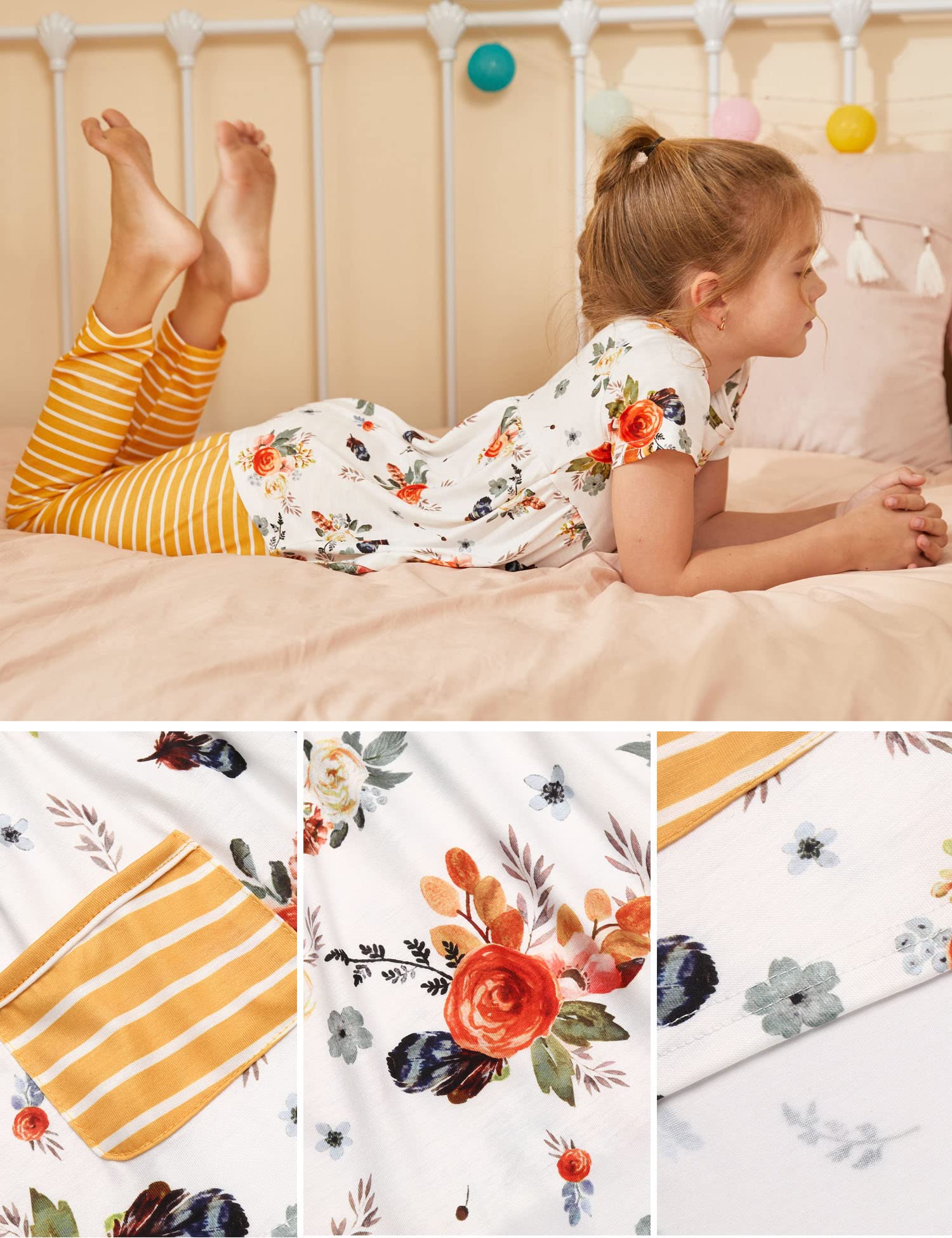 Arshiner Little Girls Outfits Floral Hi-Lo Tops+Pants Sets Short SLeeve 2pcs Pants Sets with Pockets