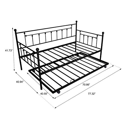 HUAYICUN Daybed with Trundle Twin Size Metal Frame Daybed and Roll Out Trundle (Black)