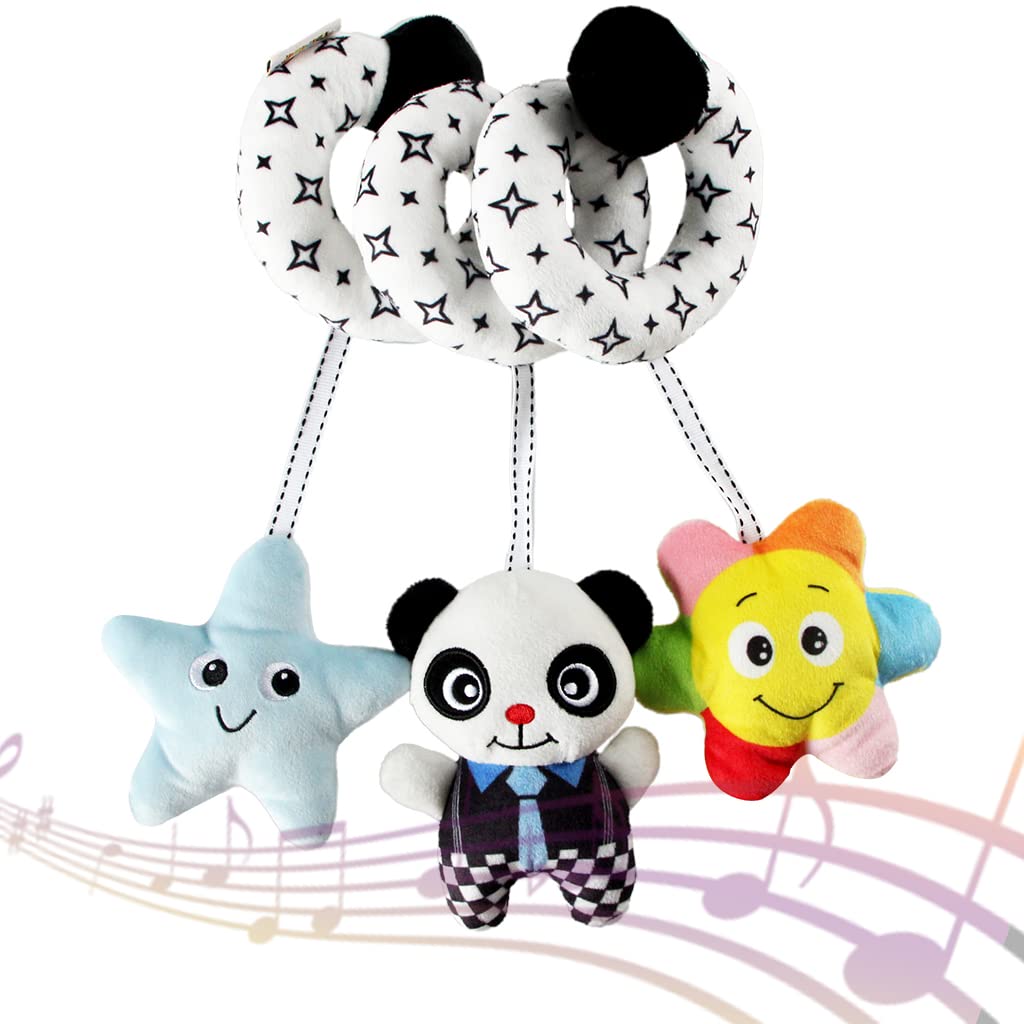 AIPINQI Spiral Stroller Toys, Infants Spiral Activity Toys Comfortable Pram Crib Plush Toy for Boys Girls Spiral Hanging Toys for Car Seat, Panda
