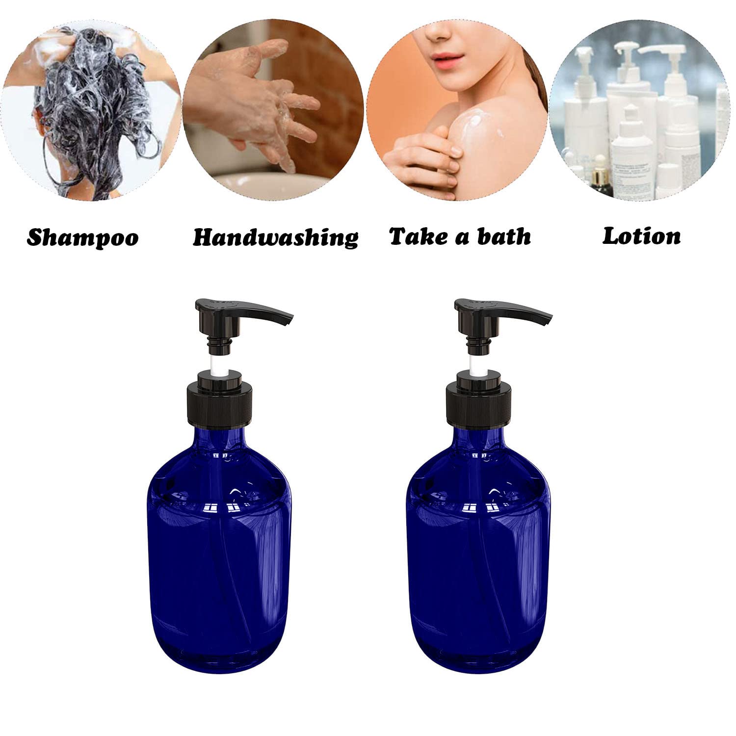 10 oz Pump Bottle Plastic Pump Lotion Dispenser Empty Bottle, Blue 2 Pack, for Shampoo Lotion Body Wash.