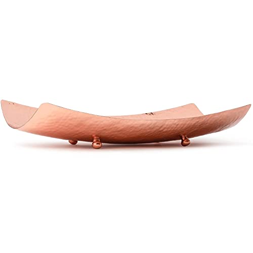 Colleta Home Rectangular Copper Serving Tray- Copper Serving Tray and Platters- Decorative Centerpiece- 16 Inch Hammered Tray