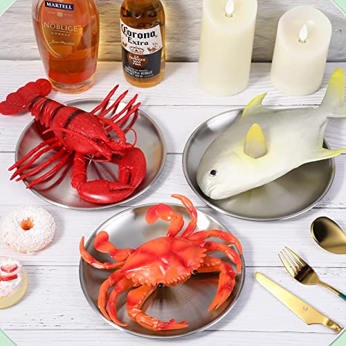 10 Pcs 18/8 Stainless Steel Plate 304 Stainless Steel Dishes 8 Inches Adult Plates Reusable Camping Plates Dishwasher Safe Feeding Serving Flat Plate Double Layers Round Dessert Plate (Silver)