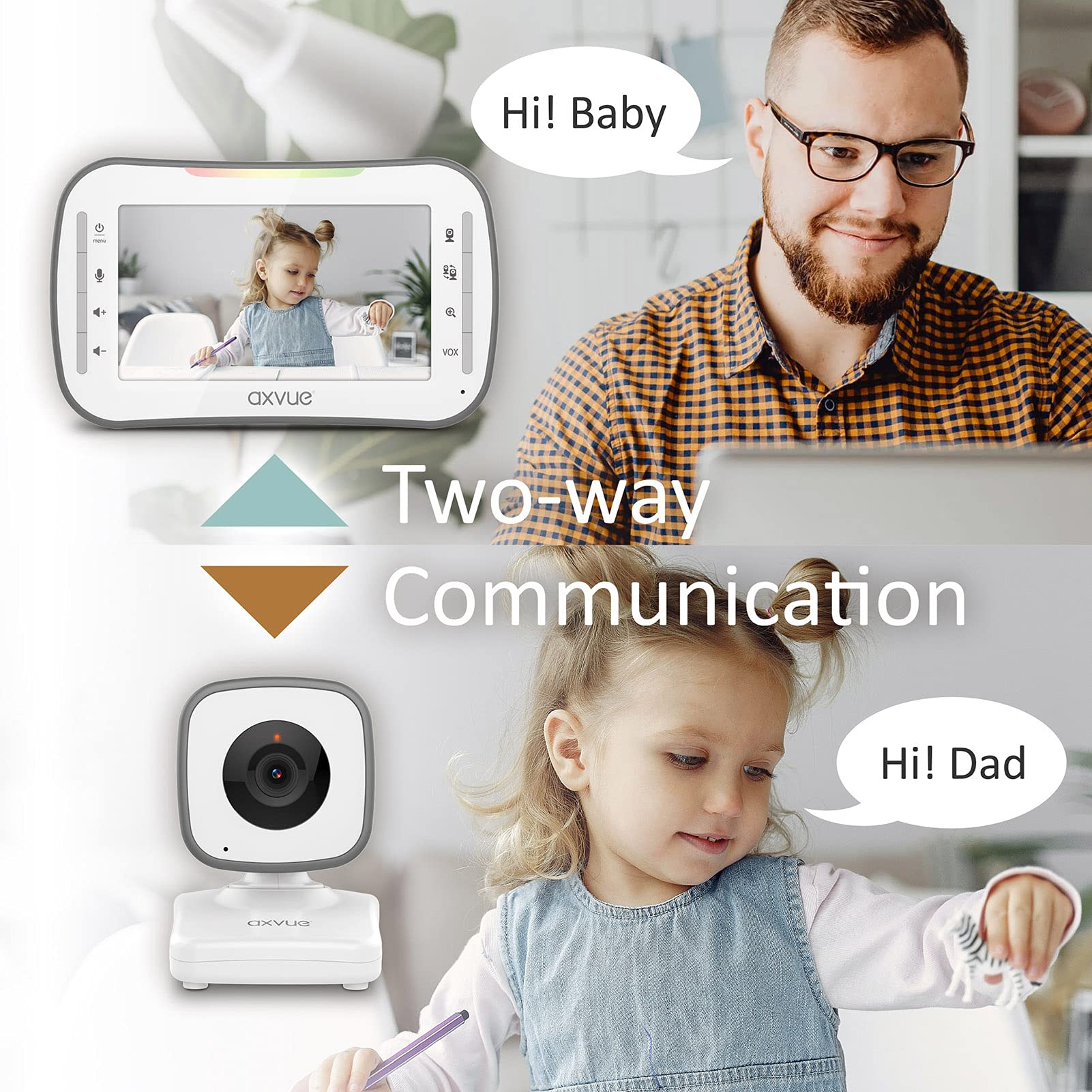 A242-A Video Baby Monitor, 4.3" High Resolution Display, 2 Cams for 2 Rooms, 18-Hour Battery Life, 1000ft Range, 2-Way Communication, Secure Privacy Wireless Technology