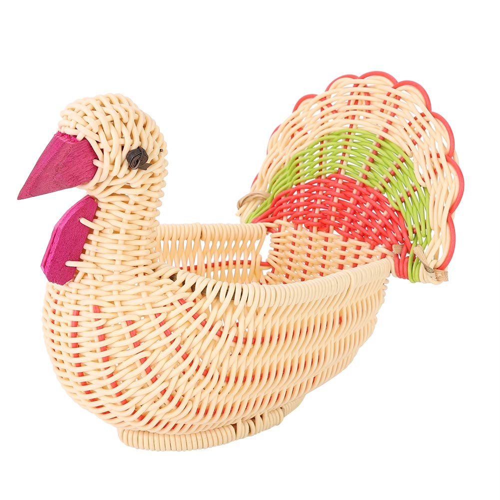 Small Turkey Rattan Basket, Mini Turkey Shaped Storage Basket Cute Chick Storage Box with Color Tail Desktop Hand Woven Basket Home Table Decoration