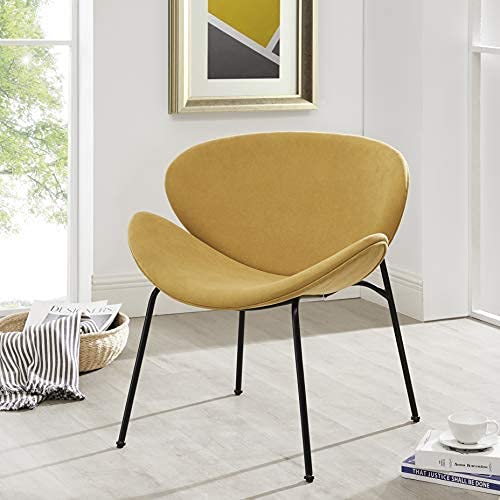 Cui Liu – Chair Set - Amura Accent Chair Set of 2 - Soft Plush Fabric Retro Designer Chairs with Matte Black Legs Mid Century Living Room Chairs (Mustard)