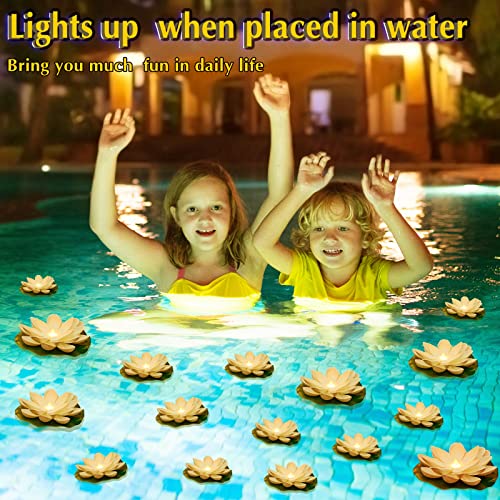 24 Pcs Floating Pool Lights Lotus Floating Lanterns Lifelike Artificial Floating Flowers for Pool with LED Lights Battery Operated Lily Pads Water Lantern for Decor (White, 3.94 Inch, 5.91 Inch)