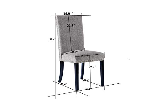 Cui Liu Owen Upholstered Dining Chair β Armless Dining Chair in Grey Linen with Black Wooden Leg and Shiny Silver Nailhead (Set of 2)