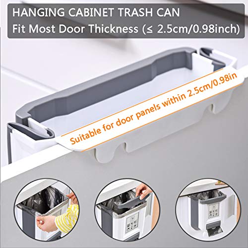 XIJING Small Hanging Kitchen Trash Can, Portable Mini Garbage Can and Collapsible Compact Trash Bin for Kitchen Cabinet Door Drawers, Room, Car, Bedroom Plastic Waste Bin - 9L/2.4 Gallon (White)