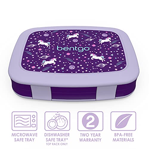 Bentgo Prints Insulated Lunch Bag Set With Kids Bento-Style Lunch Box and 4 Reusable Ice Packs (Unicorn)